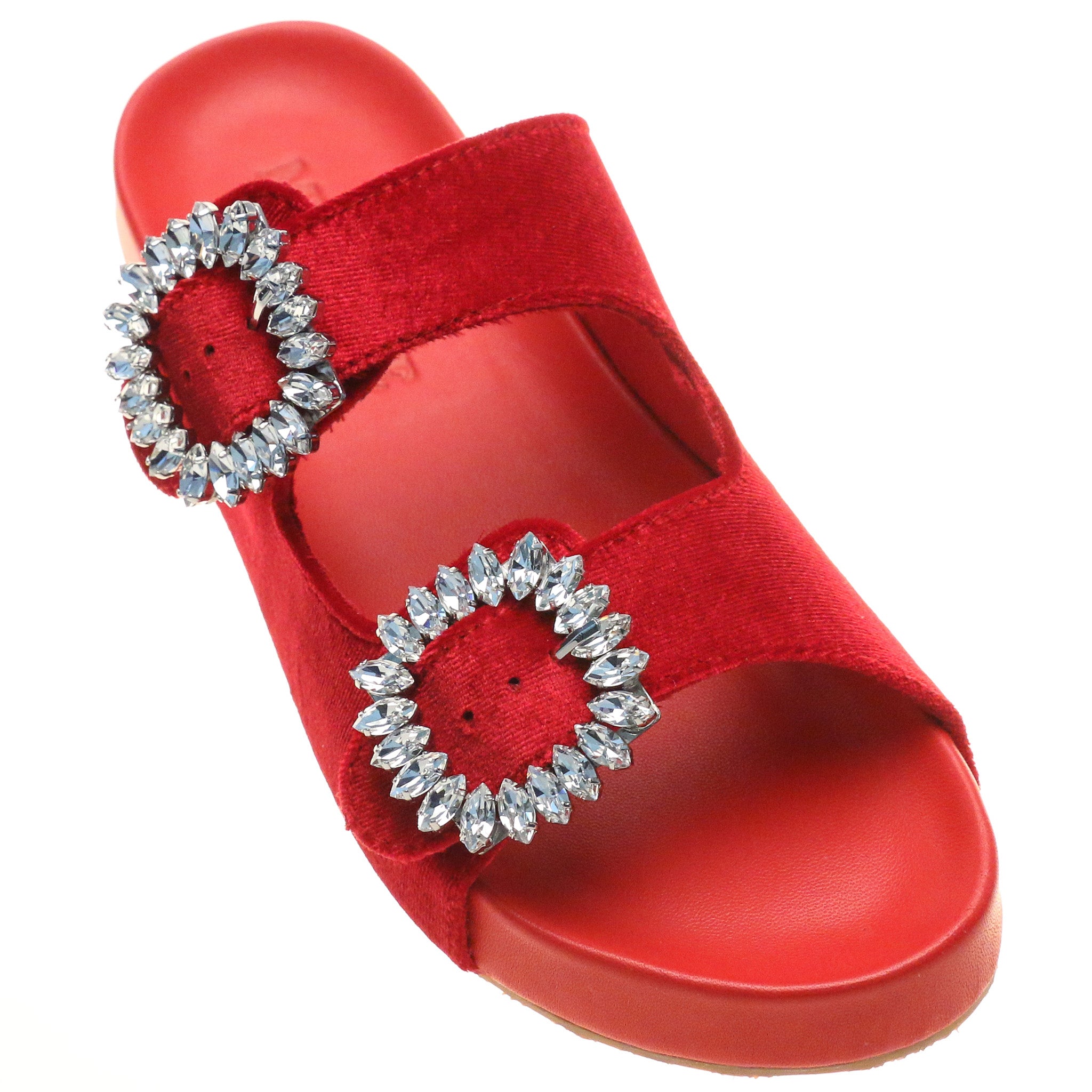 Davie Sandal Red Velvet - Women's Red Velvet Diamonte Slide Sandals ...