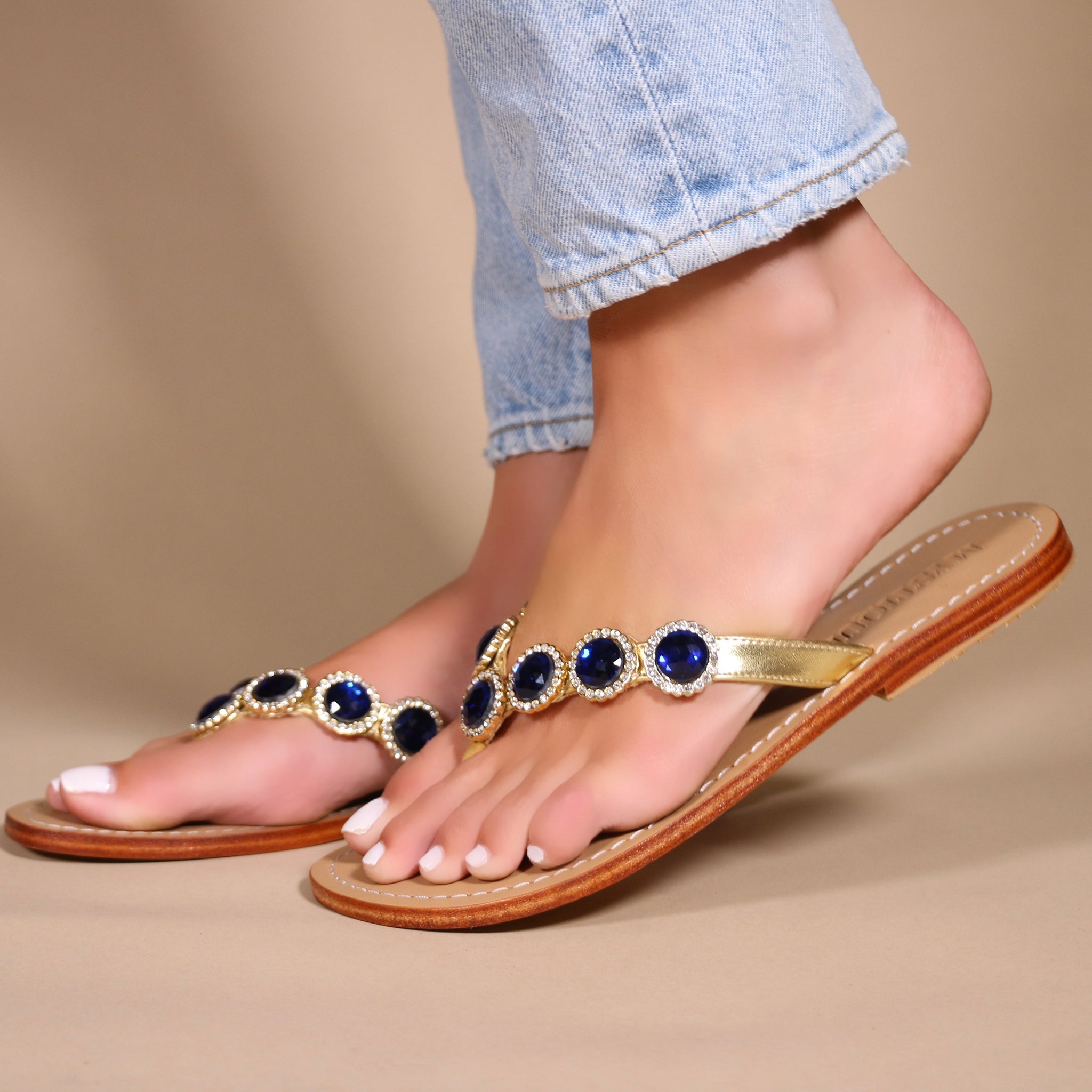 Oakland Sandal Blue Womens Navy Crystal Jeweled Sandals Mystique Sandals